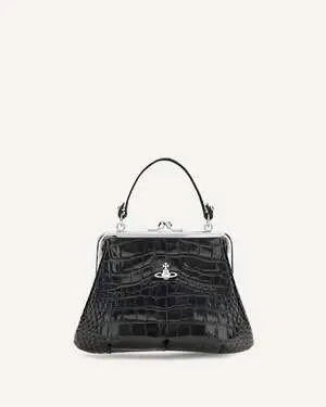 VIVIENNE WESTWOOD Granny Frame Crocodile Effect Handbag - Black
