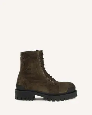 Balenciaga Combat Strike Waxed Suede Calf Leather Boots - Green