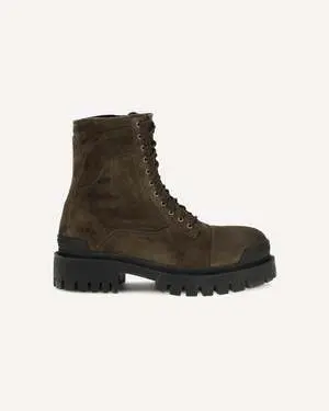Balenciaga Combat Strike Waxed Suede Calf Leather Boots
