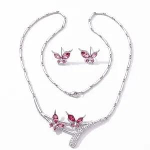 MODENAIRE Butterfly Crystal Necklace And Stud Earrings Set