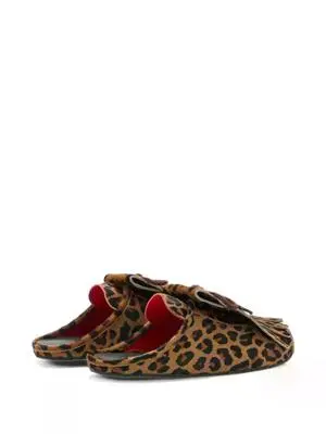Plan C Leopard-print Fringed Mules