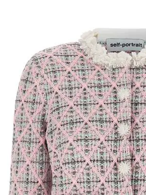 SELF-PORTRAIT Cropped Bouclé Cardigan With Floral Embellishments