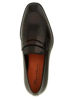 Santoni Gregor Loafers In Dark Brushed Calf Leather