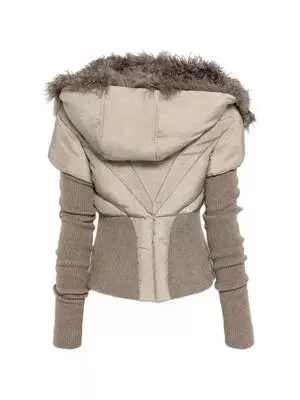 YEHUAFAN Shearling Trim Panelled Jacket - Neutrals