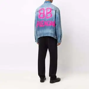 Balenciaga Bb Sprayed Denim Jacket Large Fit 'electric Blue Fuchsia