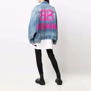 Balenciaga Bb Sprayed Denim Jacket Large Fit 'electric Blue Fuchsia