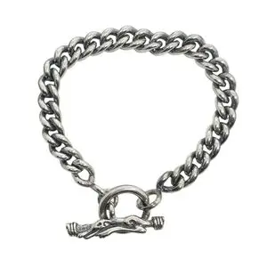 TG-JEWELLERY BY TAMARA GERVASIO Silver / Black Sterling Silver Curb Chain Bracelet With Celtic Crocodile Hand T-bar Clasp - Silver/black