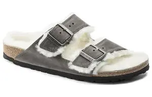 BIRKENSTOCK Arizona Shearling Waxy Leather Oiled Sandals