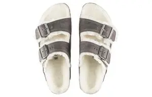 BIRKENSTOCK Arizona Shearling Waxy Leather Oiled Sandals