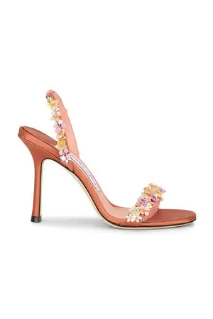 JIMMY CHOO Embellished Floral Slingback Stiletto Sandals - Grapefruit & Multi