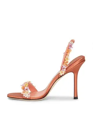 JIMMY CHOO Embellished Floral Slingback Stiletto Sandals - Grapefruit & Multi