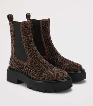 Kurt Geiger Embellished Leopard Print Suede Chelsea Boots