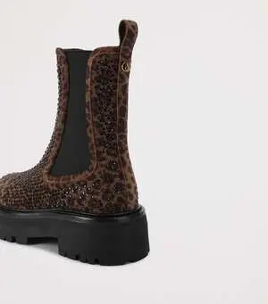 Kurt Geiger Embellished Leopard Print Suede Chelsea Boots