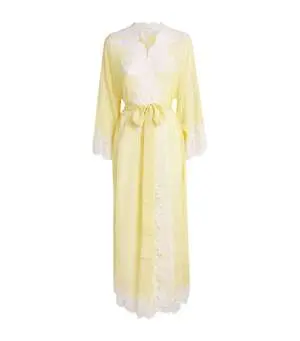 Rosamosario Silk Georgette Lace La Papessa Robe - Yellow