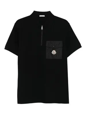 Moncler Logo Cotton Polo Shirt - Black