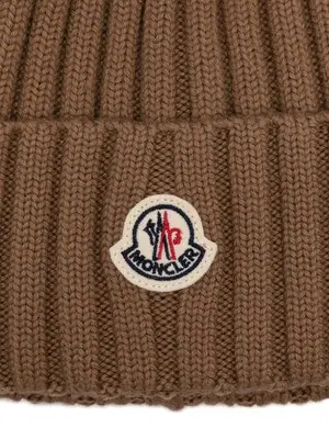Moncler Logo Wool Beanie - Brown
