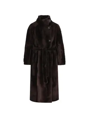 Brunello Cucinelli Belted Shearling Coat - Brown