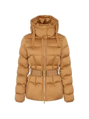 Elisabetta Franchi Short Down Jacket With Jewel Buckle Belt