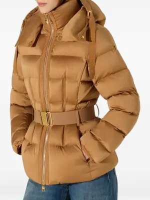 Elisabetta Franchi Short Down Jacket With Jewel Buckle Belt