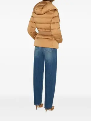 Elisabetta Franchi Short Down Jacket With Jewel Buckle Belt