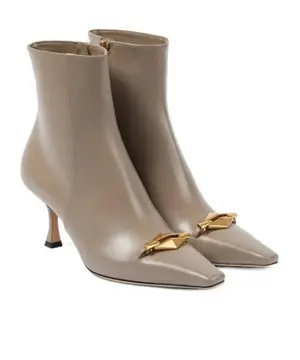 JIMMY CHOO Jimmy Choo Pointed-Toe Leather Ankle Boots With Kitten Heel Nude