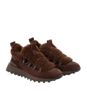 Brunello Cucinelli Monili Shearling-trimmed Suede Sneakers