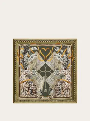 FERRAGAMO Feline Print Silk Foulard - Green