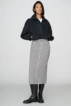 BERENICE Wool Knit Midi Pencil Skirt - Grey Mix