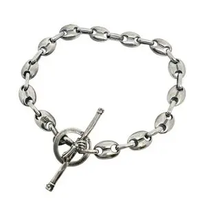 TG-JEWELLERY BY TAMARA GERVASIO Silver / Black Anchor Link Sterling Silver Bracelet With Skull Hand T-bar Clasp - Silver/black