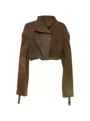 YEHUAFAN Cropped Buckled Denim Jacket