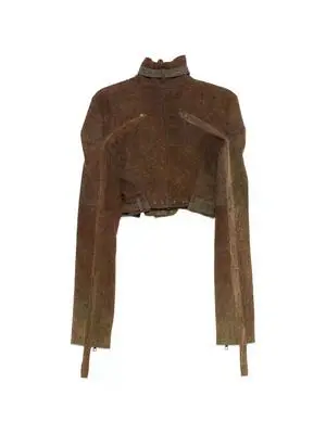 YEHUAFAN Cropped Buckled Denim Jacket