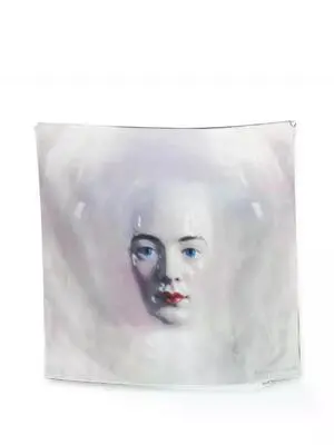 MAISON MARGIELA Four Stitches Portrait-print Scarf - White