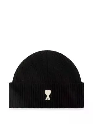 AMI Paris Wool Beanie With De Coeur - Black