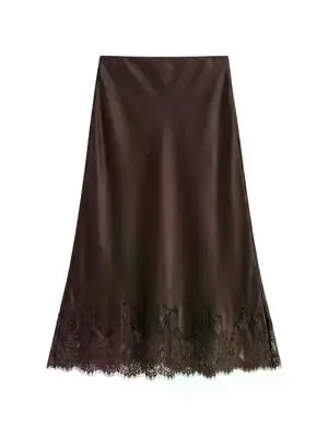REFORMATION Carolina Lace-trim Midi Skirt - Brown