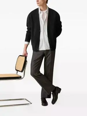 LARDINI Ribbed Knit V-neck Cardigan