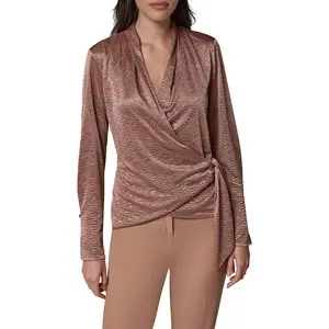 Donna Karan New York Crinkle Satin Tie Waist Top - Camel