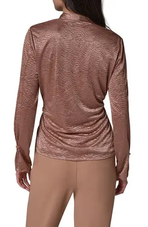 Donna Karan New York Crinkle Satin Tie Waist Top - Camel