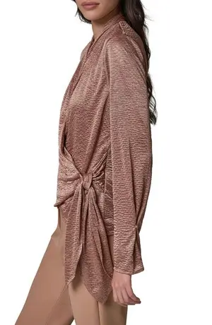 Donna Karan New York Crinkle Satin Tie Waist Top - Camel