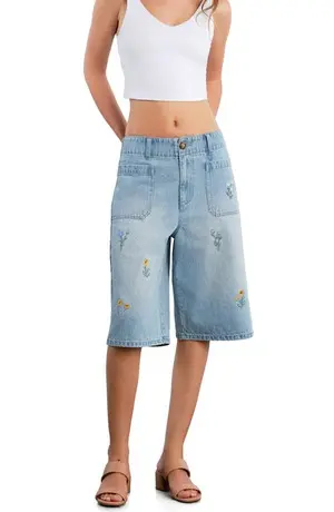 BILLY T Embroidered Denim Culottes