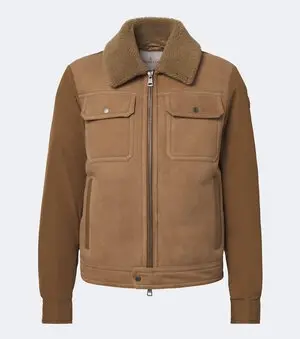 Moncler Shearling-trimmed Suede Down Jacket - Beige