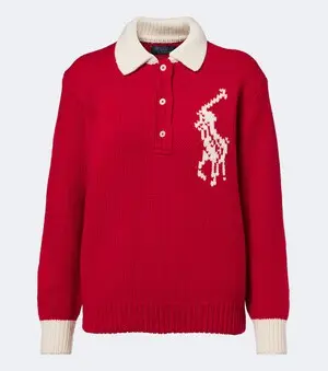 Polo Ralph Lauren Big Pony Intarsia Wool Polo Sweater - Red