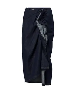 Dries Van Noten Asymmetric Draped Denim Midi Skirt - Blue