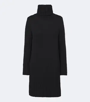 Moncler Rollneck Alpaca And Wool-blend Minidress - Black