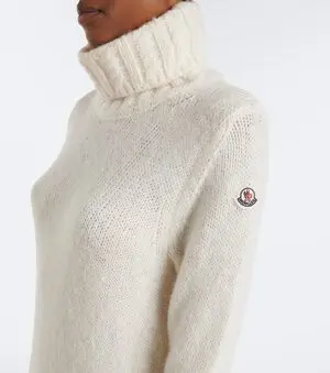 Moncler Rollneck Alpaca And Wool-blend Minidress - White