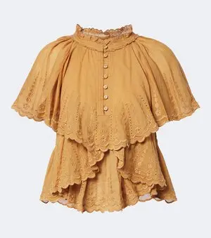 MARANT ETOILE Lorna Embroidered Cotton Top - Brown