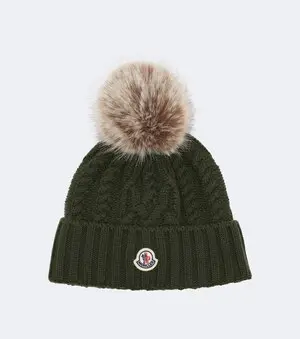 Moncler Cable-knit Wool And Cashmere Beanie - Green