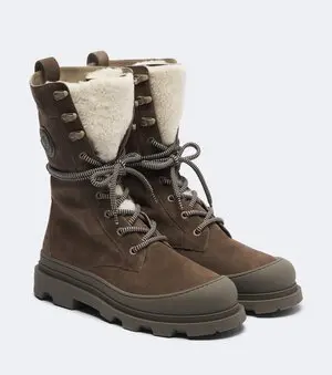 Moncler Vera Shearling-trimmed Suede Lace-up Boots