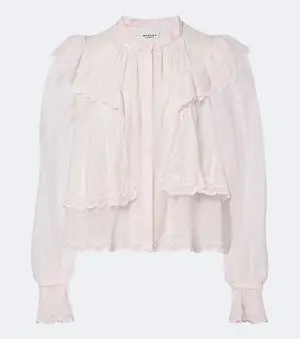 MARANT ETOILE Embroidered Ruffled Cotton Blouse - Pink