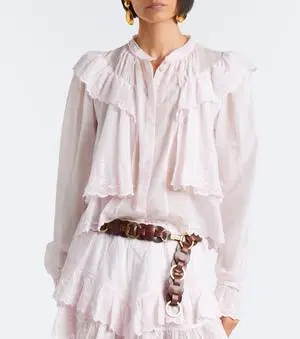 MARANT ETOILE Embroidered Ruffled Cotton Blouse