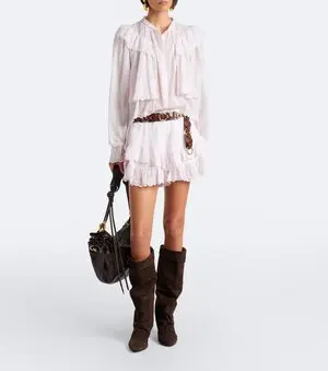 MARANT ETOILE Embroidered Ruffled Cotton Blouse
